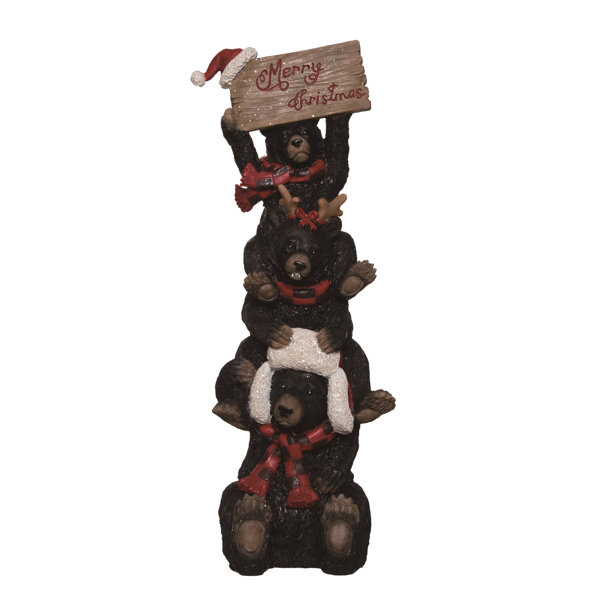 The Holiday Aisle® Resin 13.25 in. Multicolor Christmas Bear Stack Figurine | Wayfair
